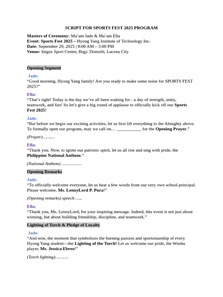 Sports Fest 2025 Program Script | PDF | Cognition