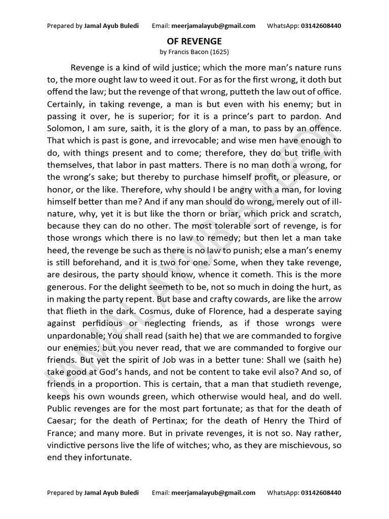 Francis Bacon on the Nature of Revenge | PDF | Religious Belief And ...