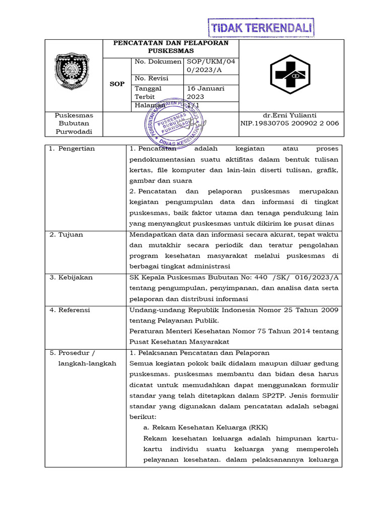 Sop Pencatatan Dan Pelaporan | PDF