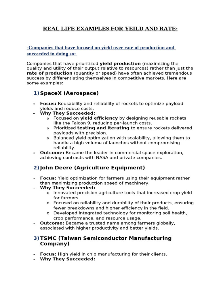 Real Life Examples For Yeild and Rate | PDF | Semiconductor Device ...