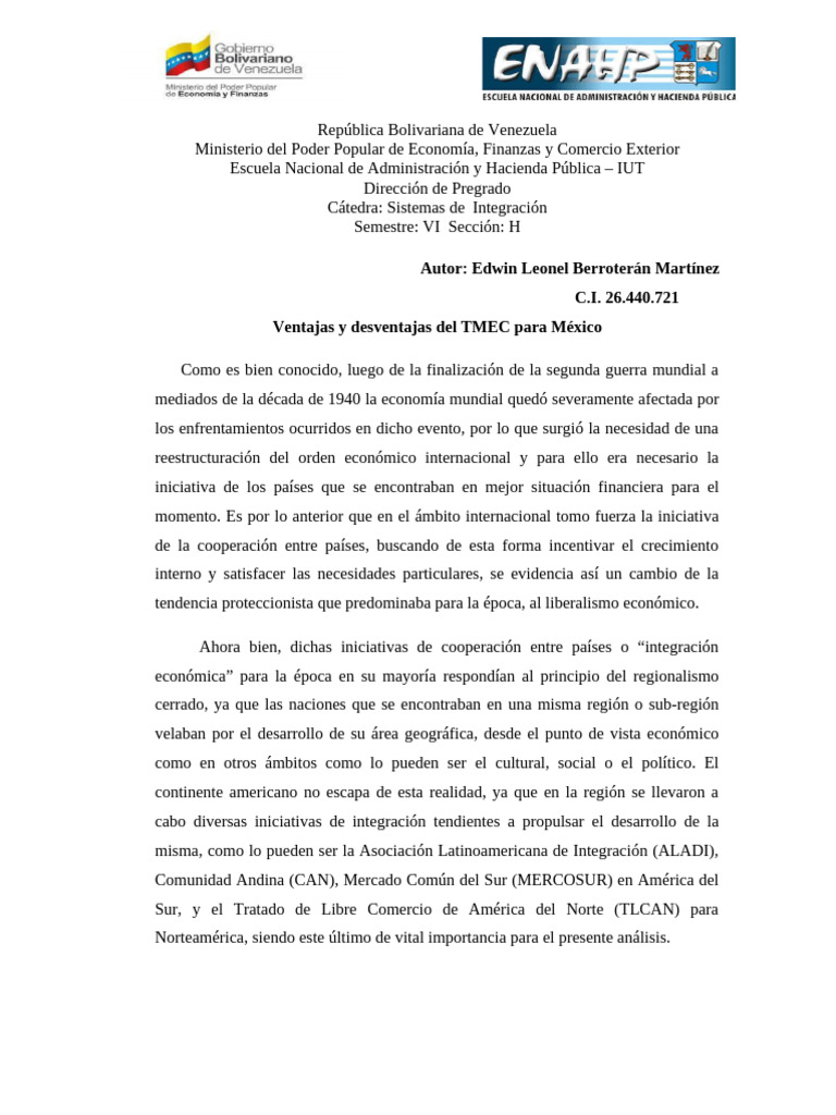 Ensayo. Mexico - Tmec | PDF | Tratado de Libre Comercio Norteamericano ...