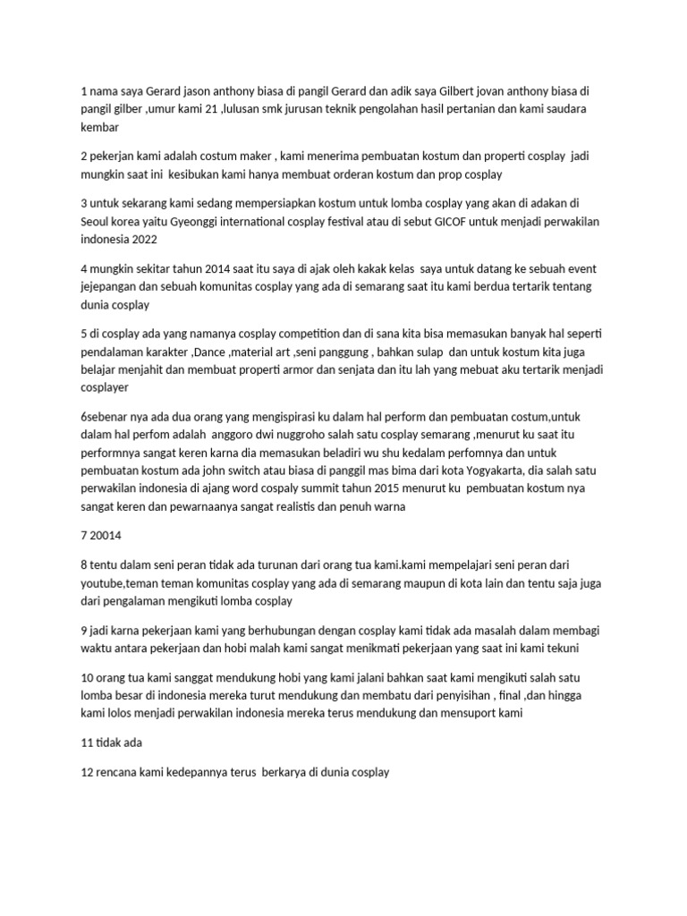 Kembar Gerard dan Gilbert: Cosplay Indonesia | PDF