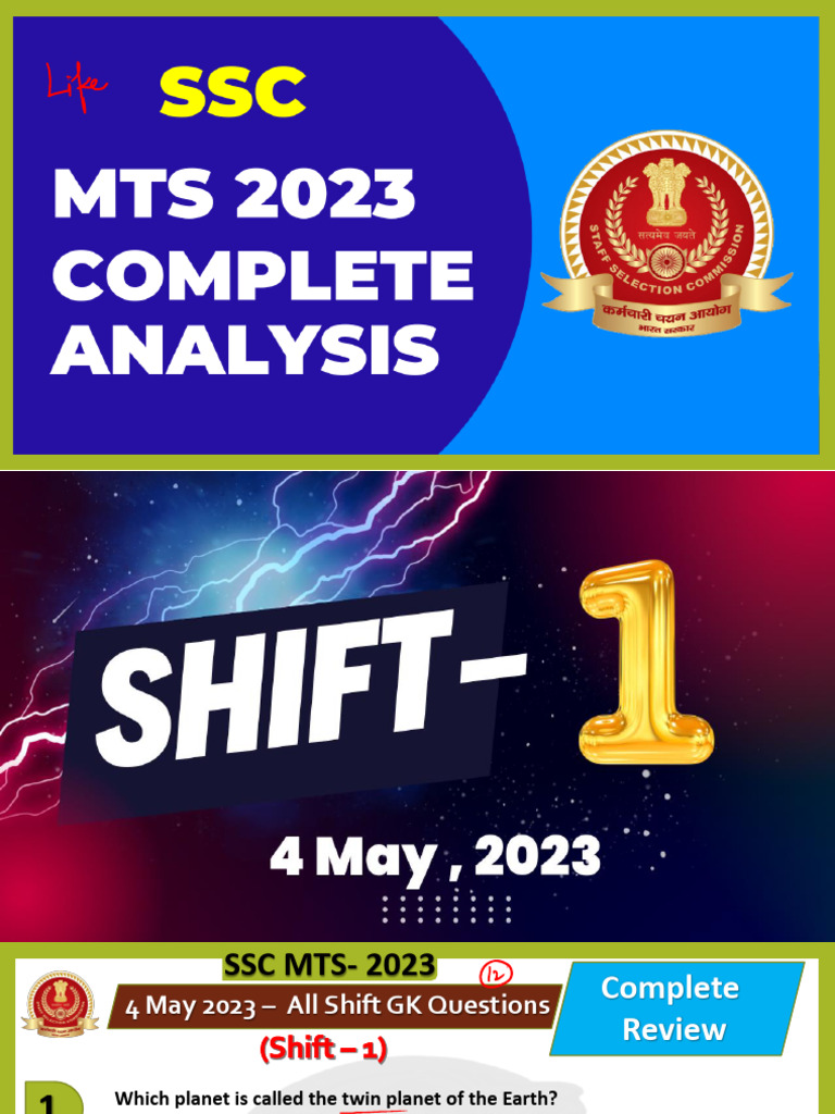 SSC MTS - 2023 - 4 May All Shift GK Questions | PDF