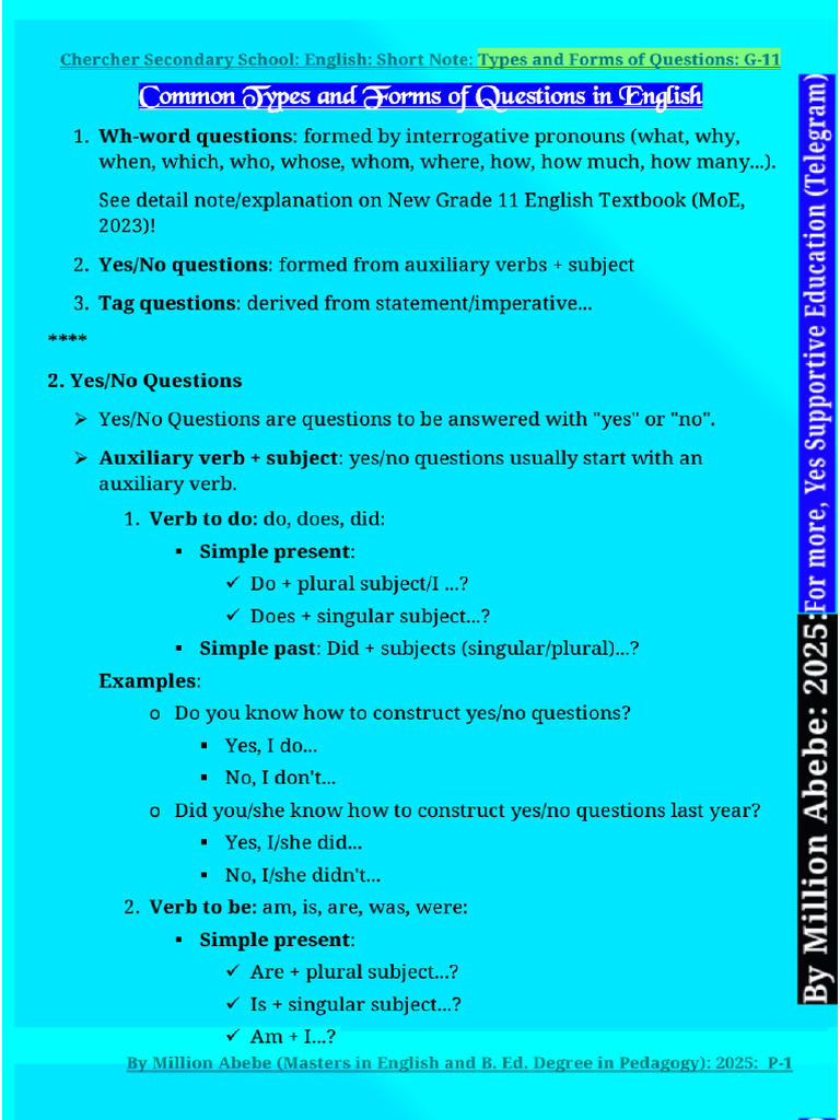 Brief English Short Note On Yes or No and Tag Questions | PDF