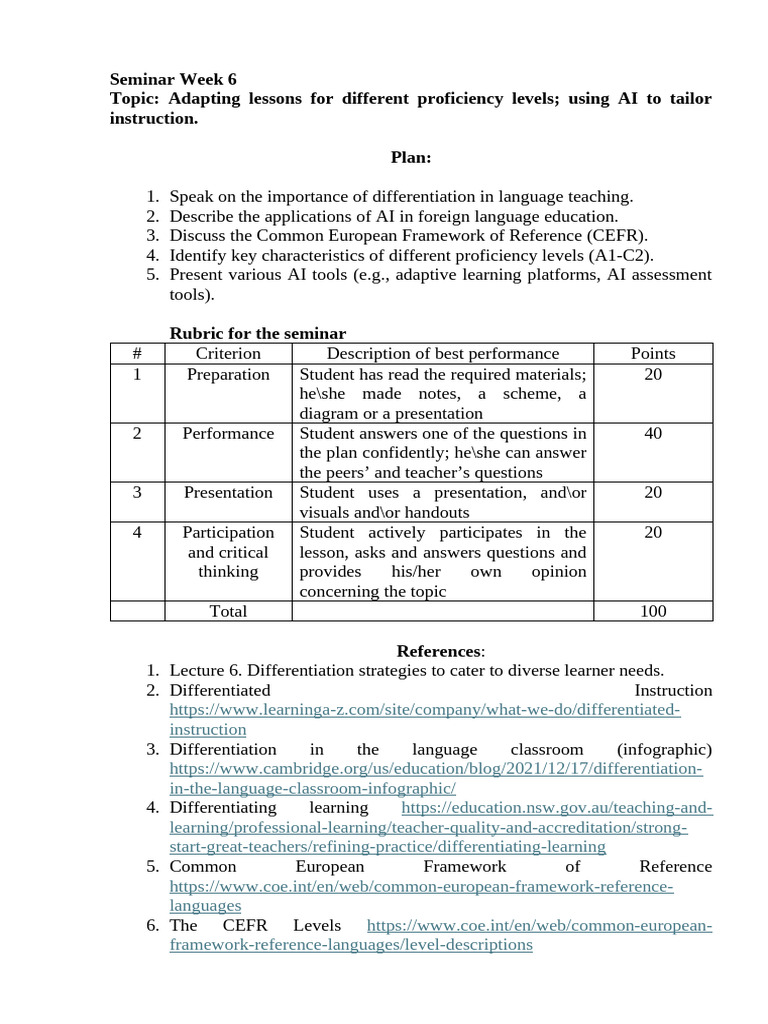 Seminar 6 Adapting Lessons For Different Proficiency Levels - Using AI ...