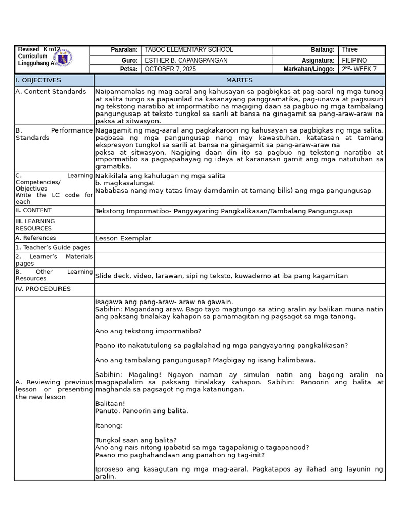 FILIPINO3-Q2-WK7-D2 | PDF