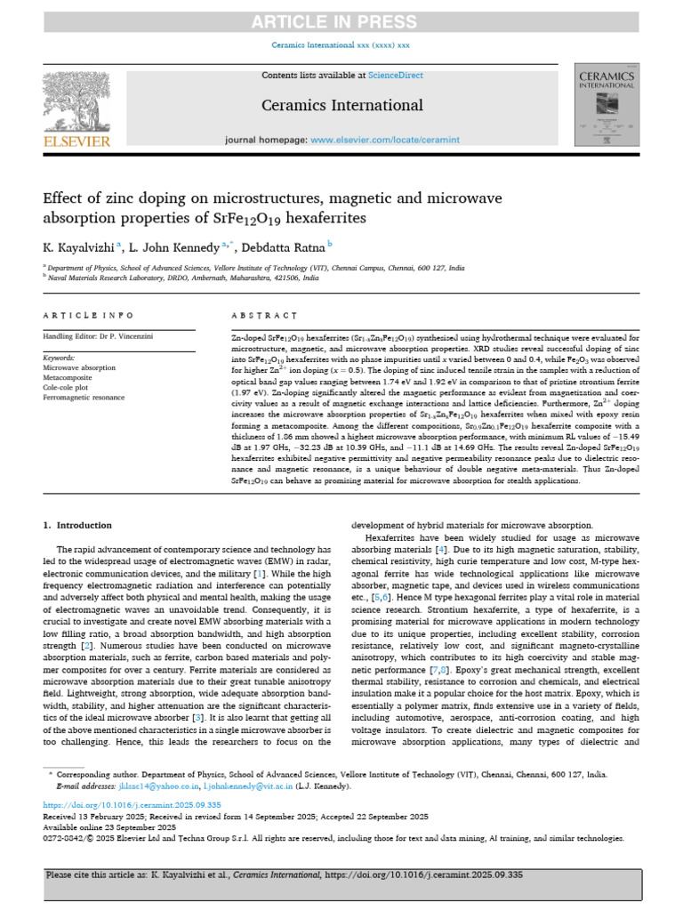 Zinc-Doped SrFe12O19 Hexaferrites Study | PDF | Dielectric | Metamaterial