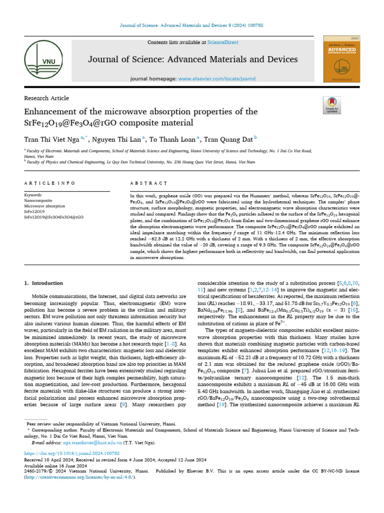 Enhancement of The Microwave Absorption Properties of The SrFe12O19 ...