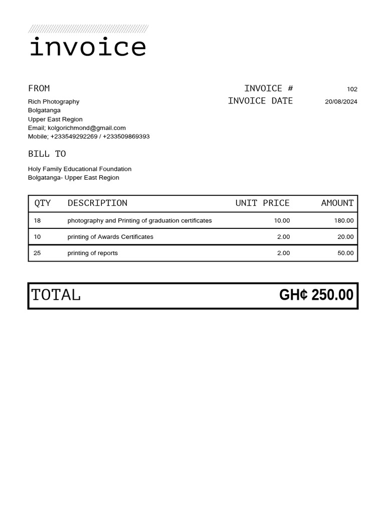 Invoice Holy Family Educational Foundation | PDF