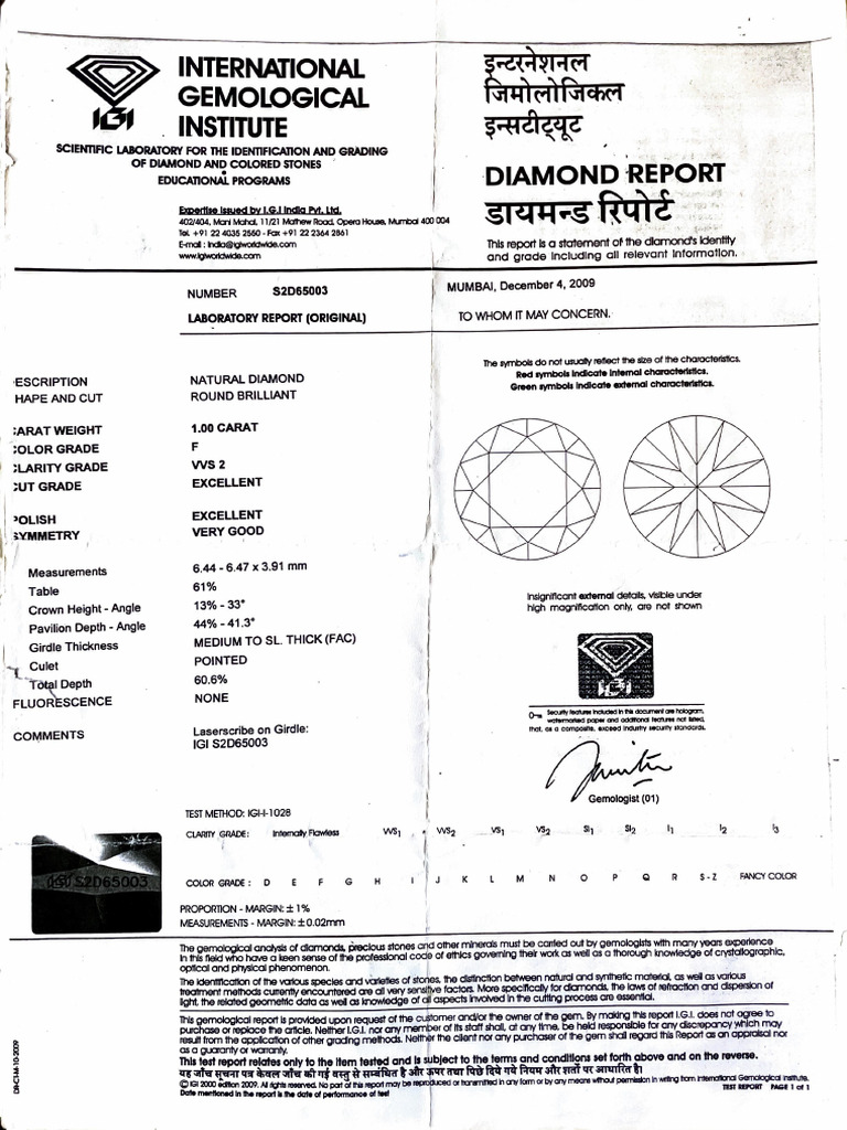 Diamond Certification Report | PDF | Jewellery | Diamond