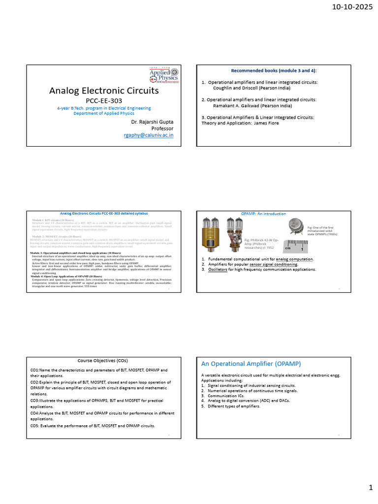 PCC EE-303 Analog Electronics Shareable_unlocked | PDF | Operational Amplifier | Amplifier