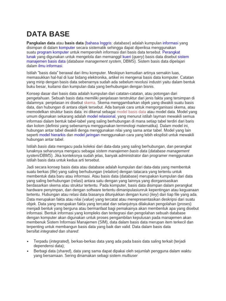 Pengertian Data Base | PDF