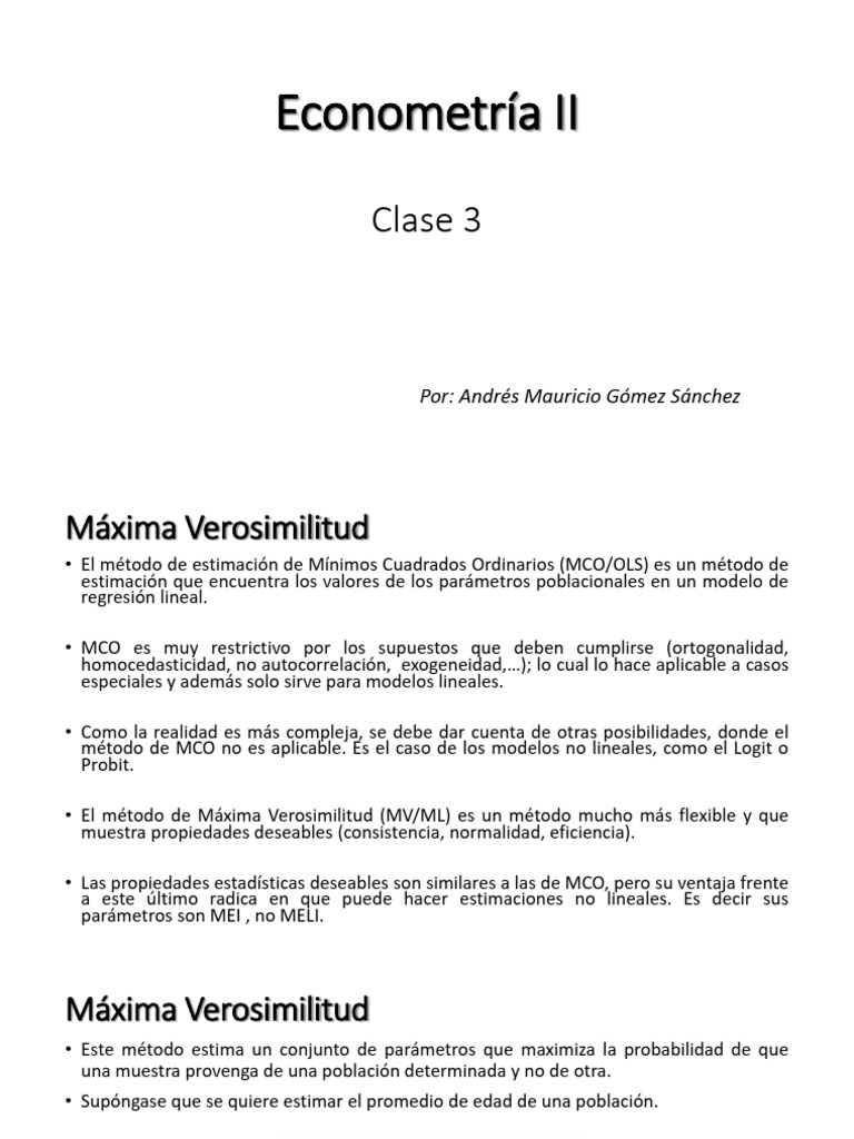 Clase 5 - Maxima Verosimilitud | PDF | Mínimos cuadrados ordinarios ...