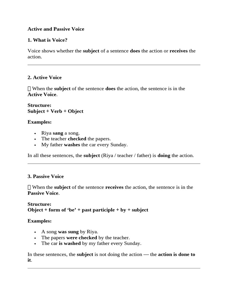 Active and Passive Voice for Class 7 | PDF | Subject (Grammar) | Grammar