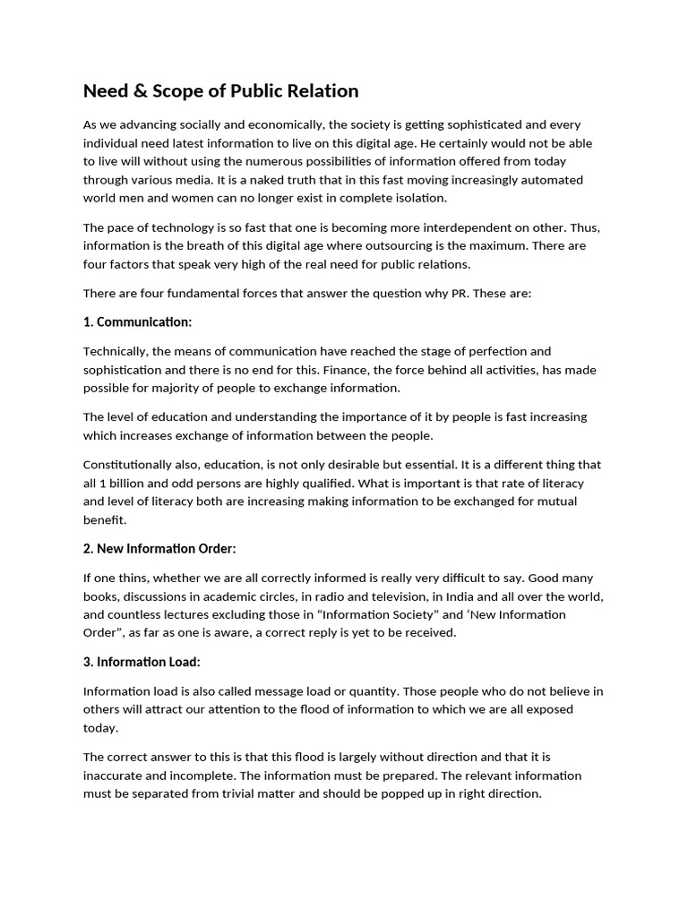 Need & Scope of Public Relation | PDF | Information | Communication