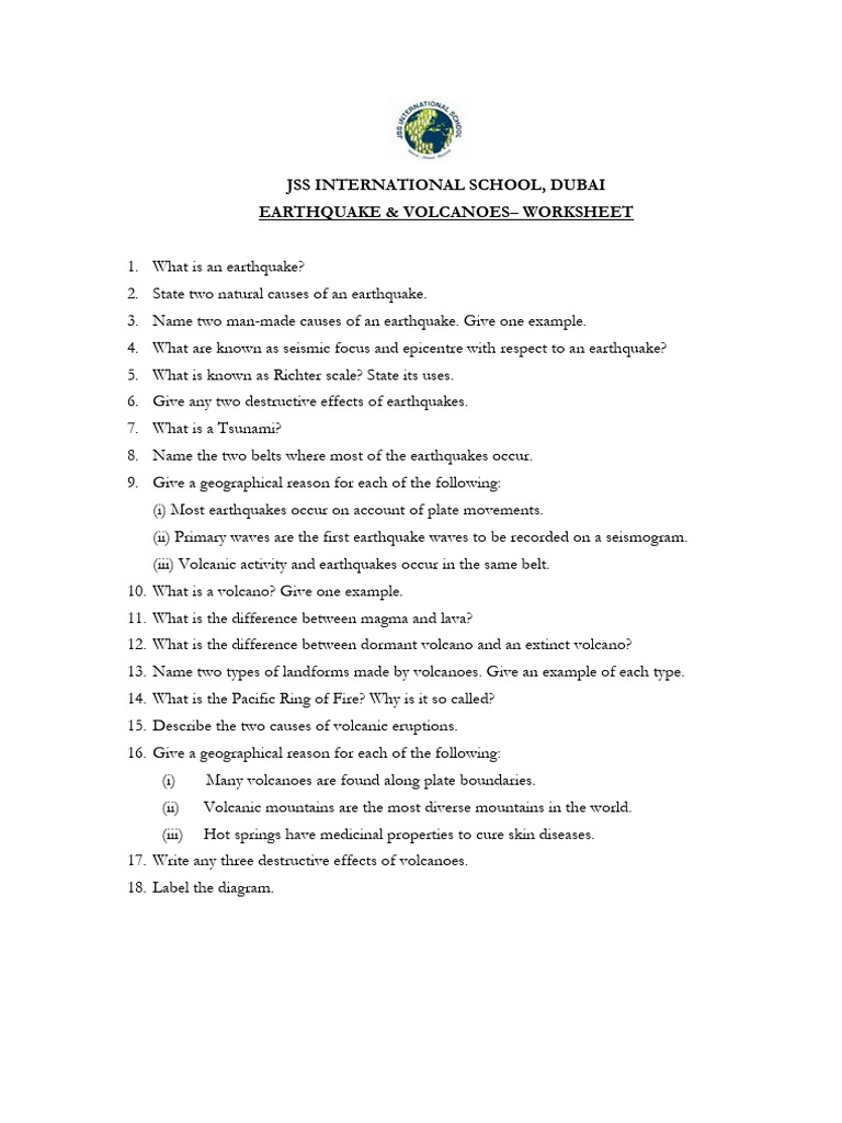 Earthquake and Volcanoes Worksheet | PDF | Volcano | Earthquakes