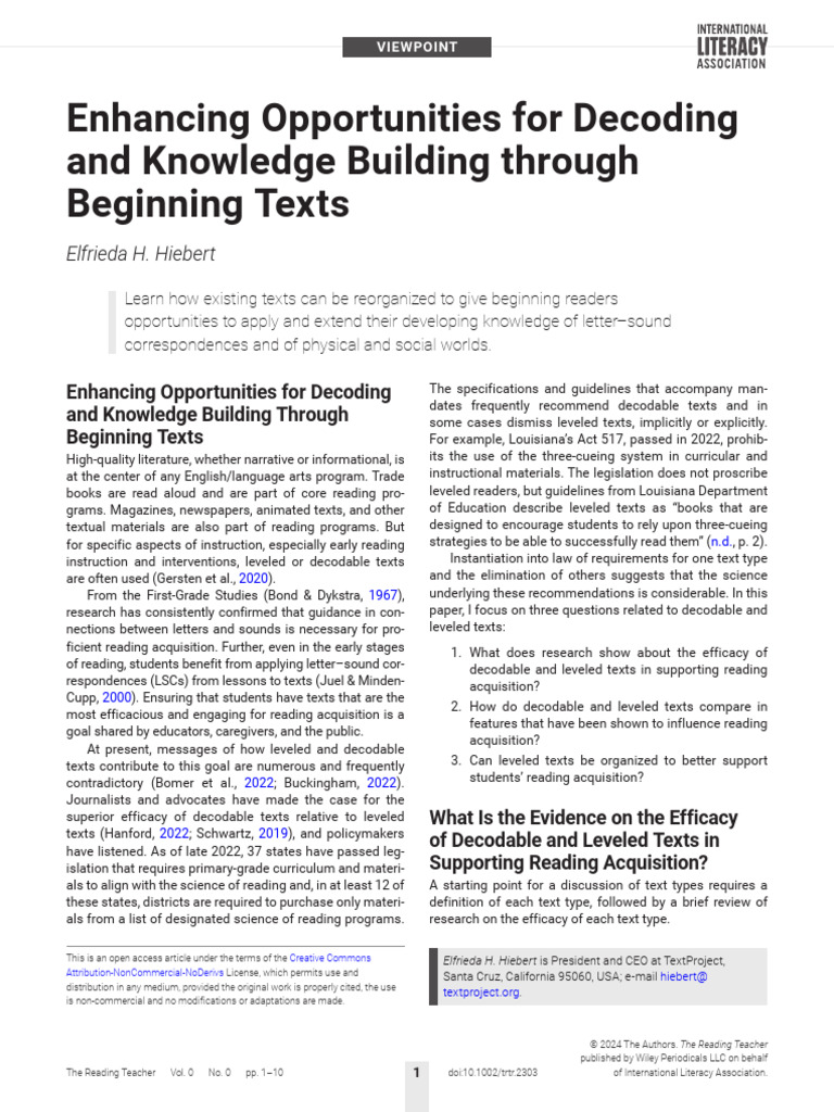 Decodable vs. Leveled Texts in Reading | PDF | Phonics | Word