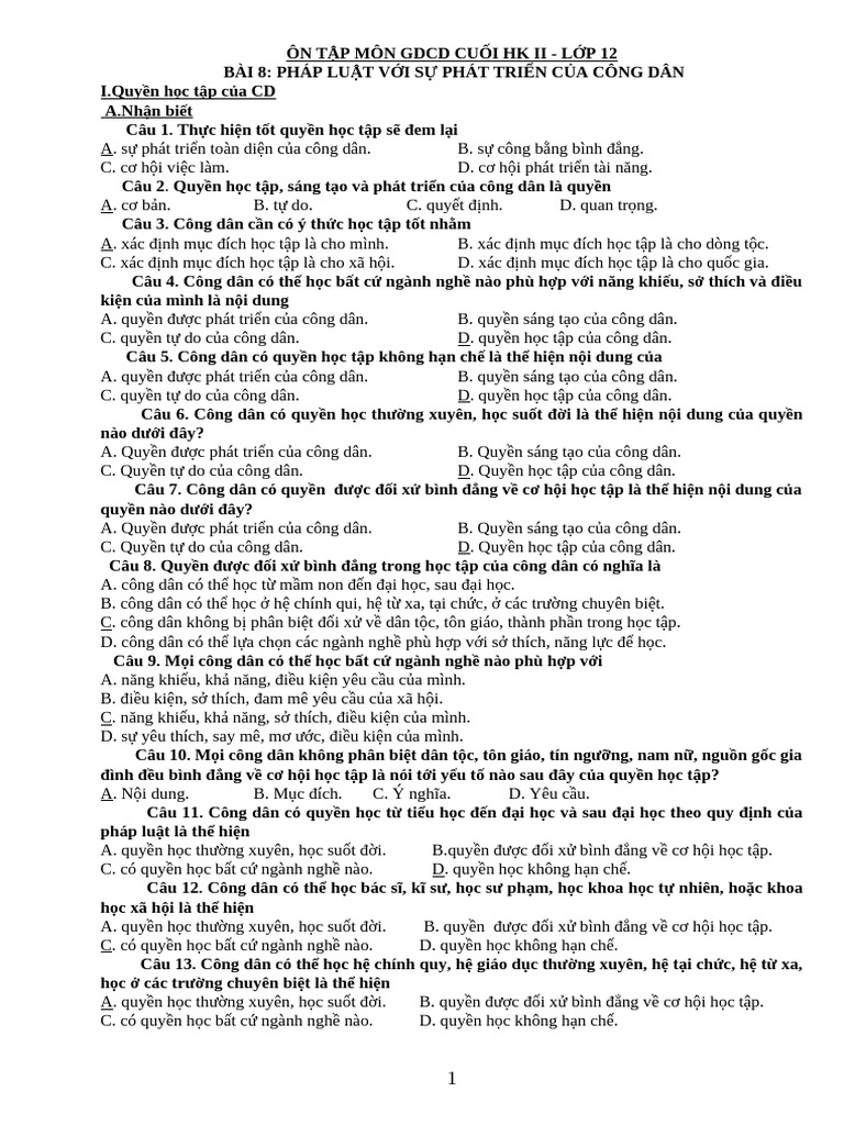 Đề Cương Cuối Hk II- Lop 12-Sửa-nộp | PDF