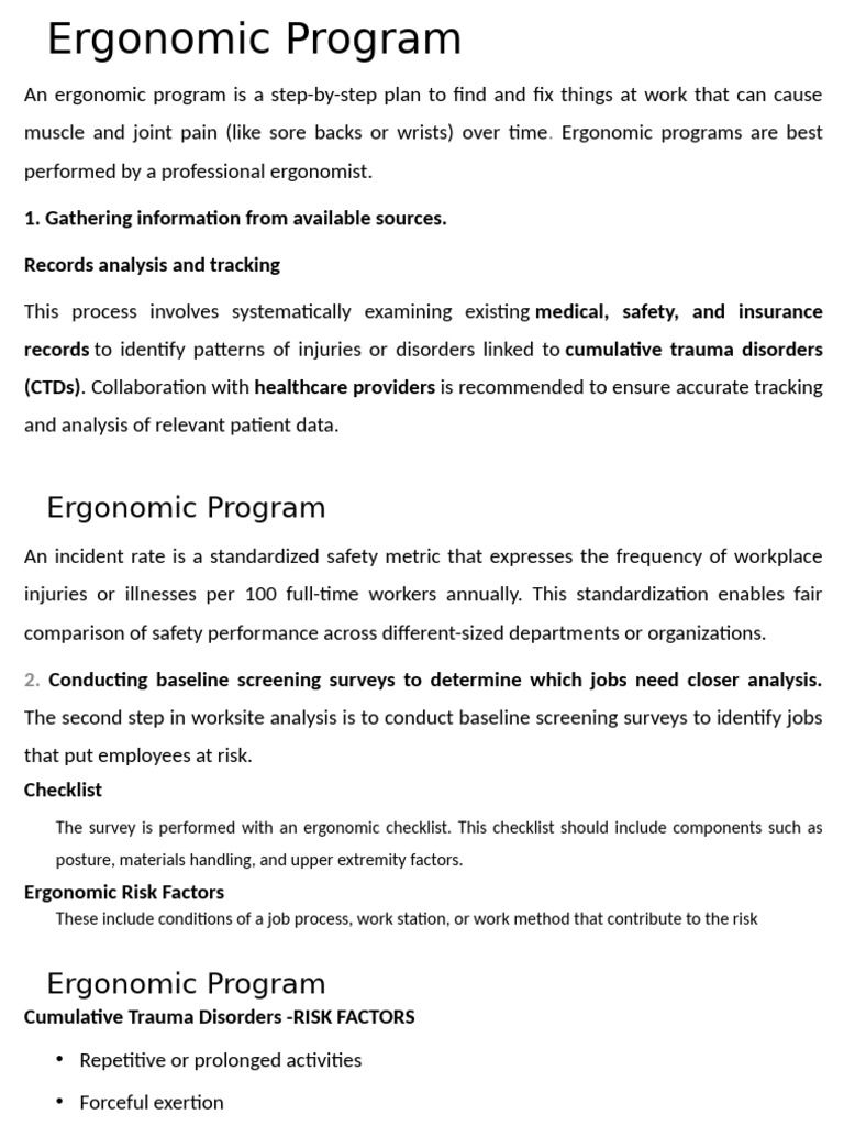 Comprehensive Ergonomic Program Guide | PDF | Safety | Occupational ...