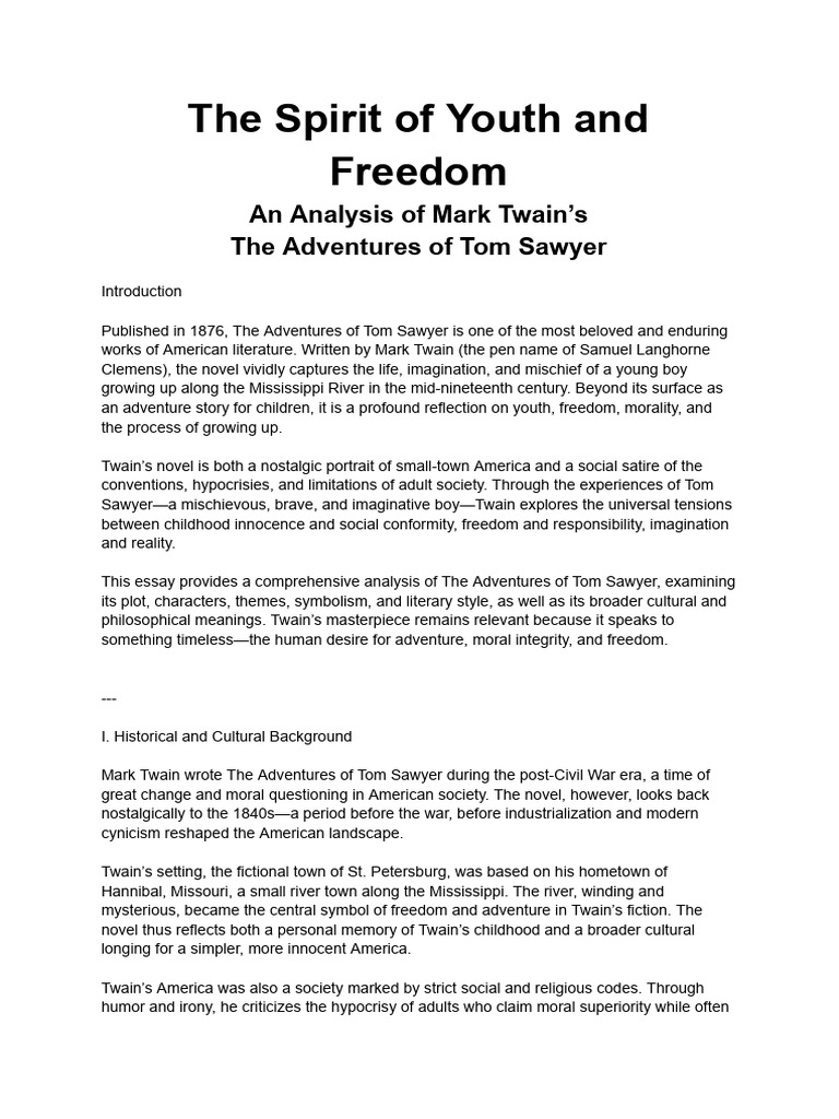 Writing Challenge Essay 1 - An Analysis of Mark Twain's The Adventures ...