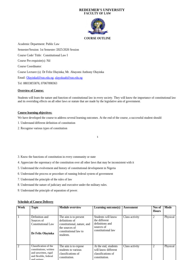 Constitutional Law I Course Outline | PDF | Constitution | Government