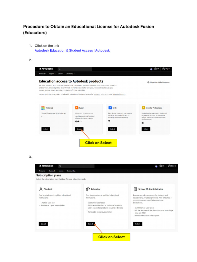 Procedure To Obtain An Educational License For Autodesk Fusion | PDF