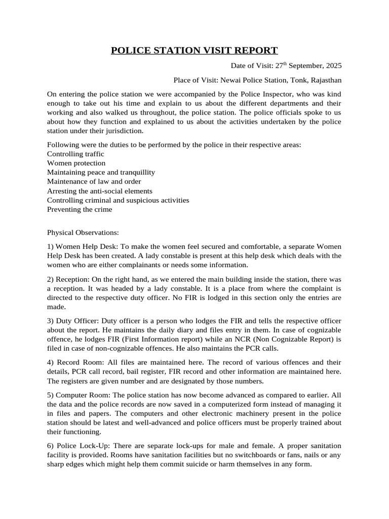 Police Station Visit Report | PDF | Police | Crimes