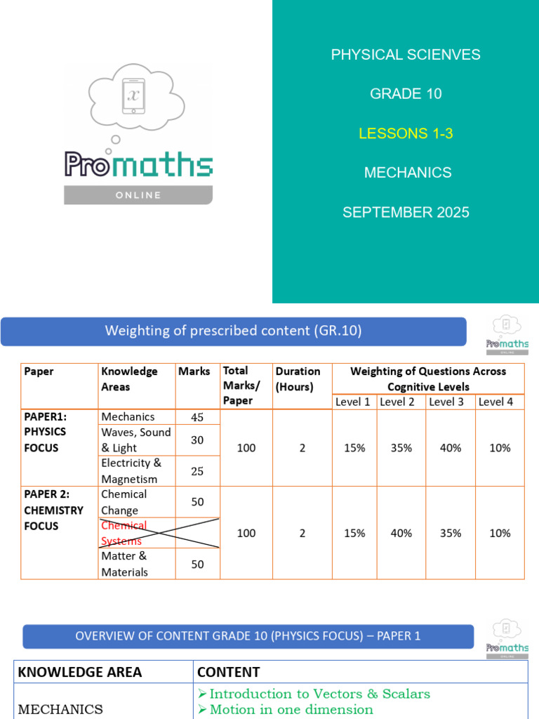 Grade 10 Mechanics Overview | PDF | Velocity | Acceleration