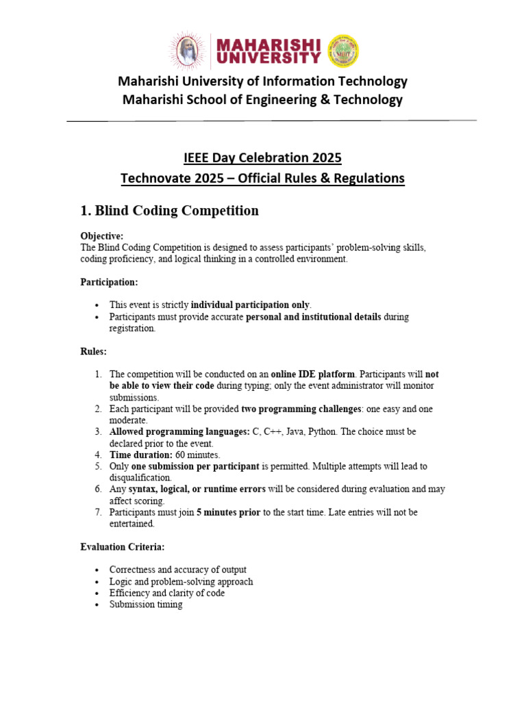 Rules and Regulation (Technovate 2025) | PDF | Web Development | Computer Programming