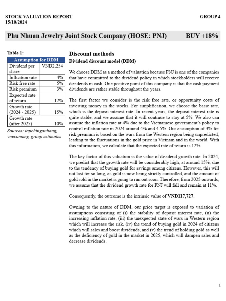 Group 4 Stock Valuation Report PNJ 2024 | PDF | Valuation (Finance ...