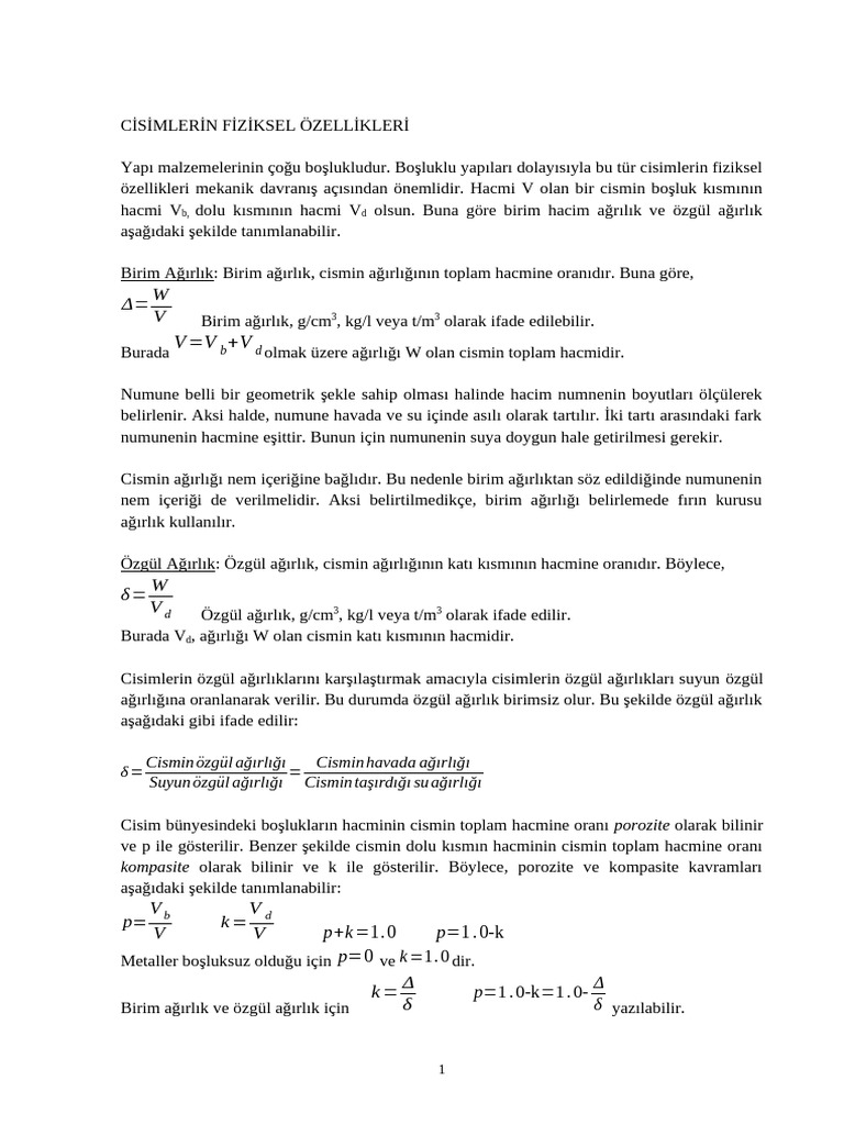 Ders Notu #4-Fiziksel Özellikler | PDF
