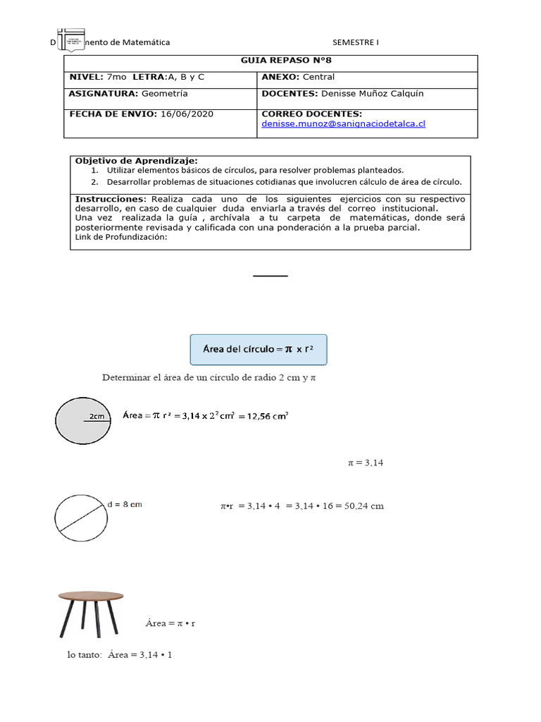 Cálculo del Área de Círculos en Geometría | PDF | Pi | Diámetro