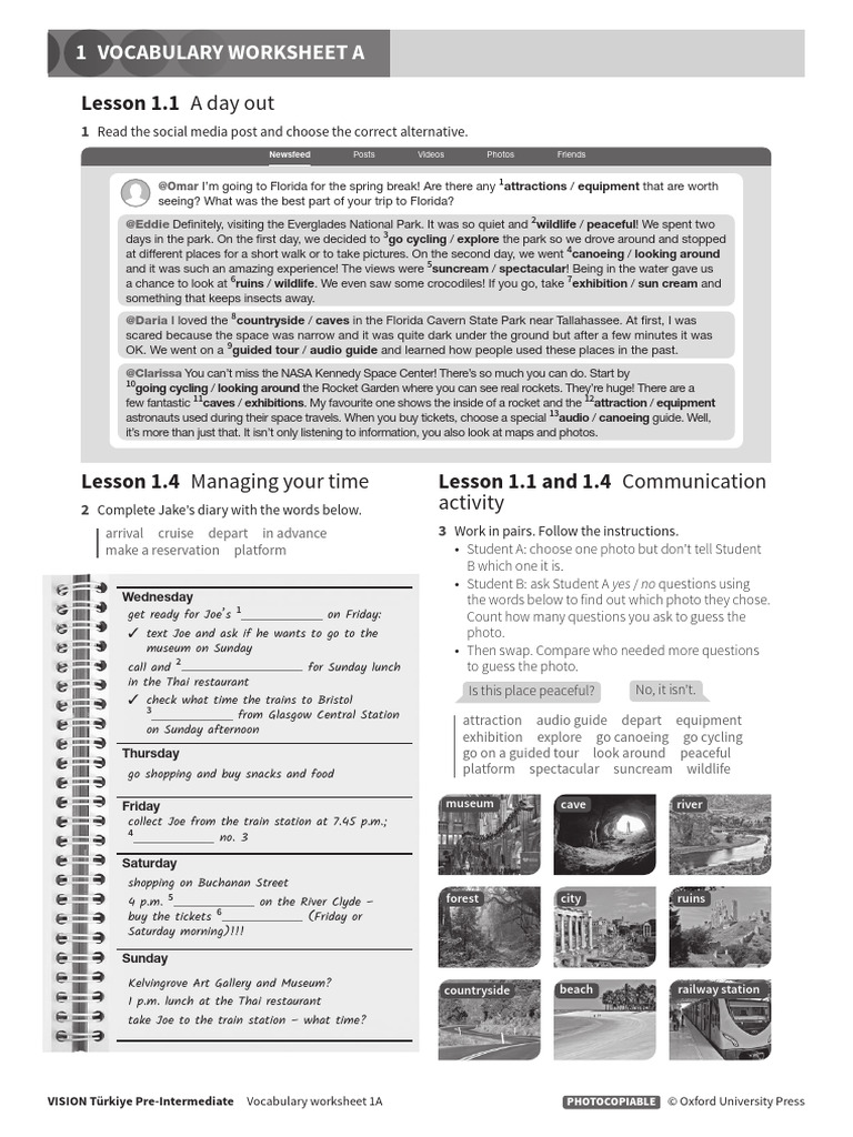 Vocabulary Worksheet for Pre-Intermediate English | PDF