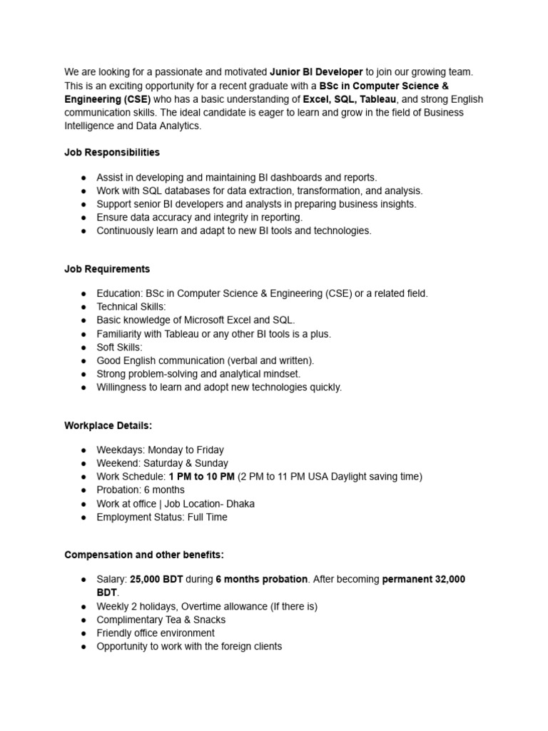 Jr. BI Developer | PDF