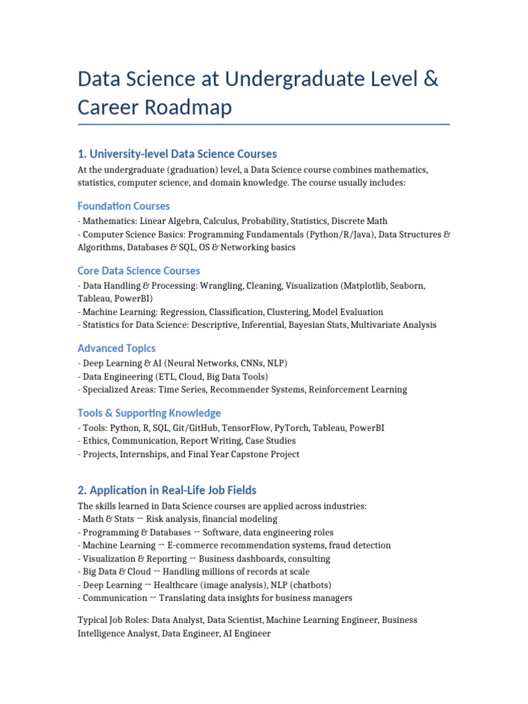 Data Science Career Roadmap | PDF | Machine Learning | Data Science