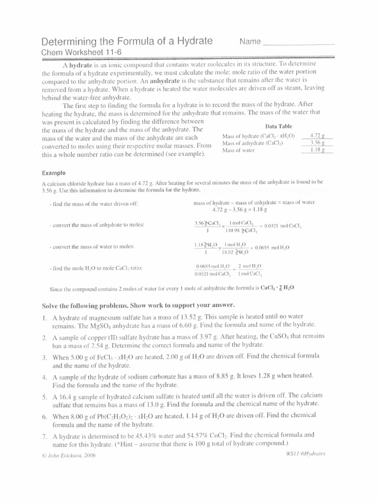 Determing Formula For A Hydrate and Short Resp. | PDF