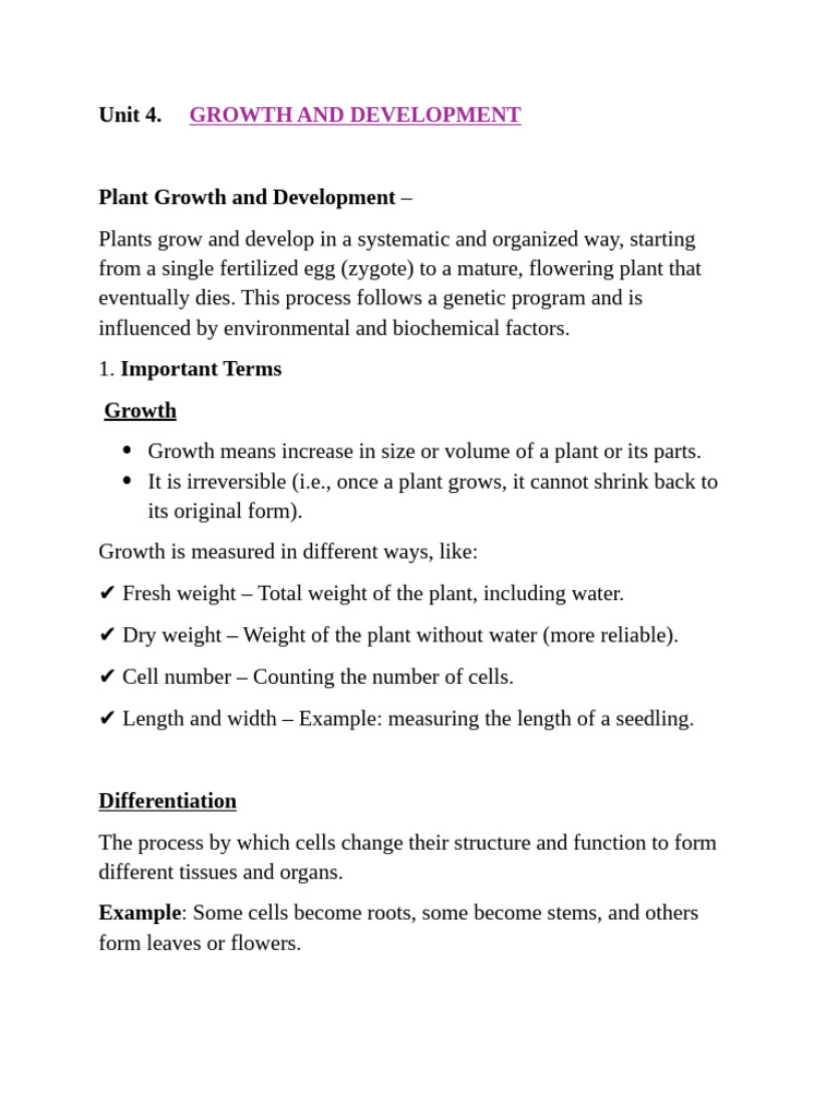Unit 4 Plant Physiology | PDF | Developmental Biology | Embryo
