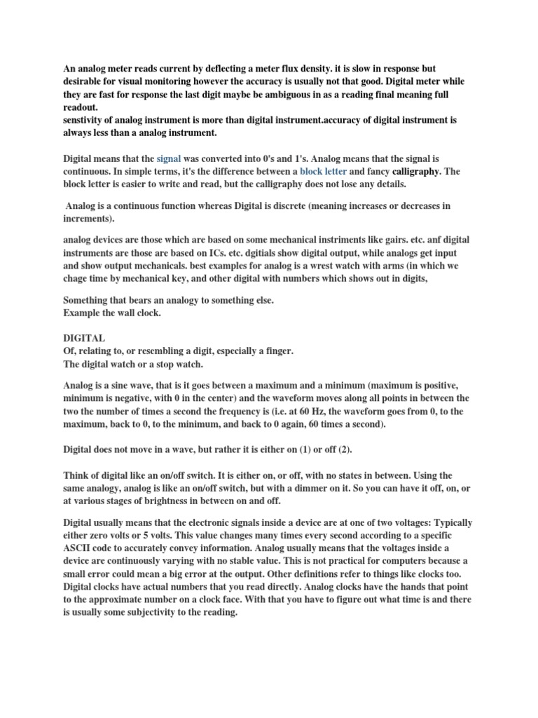 Comparison of Analog and Digital Instruments | PDF | Digital Data ...