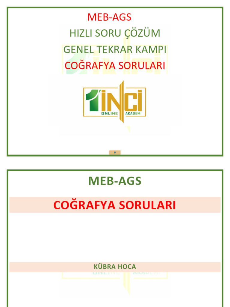Cografya Hizli Soru Cozum Genel Tekrar Kampi Sorulari Kubra Hoca | PDF