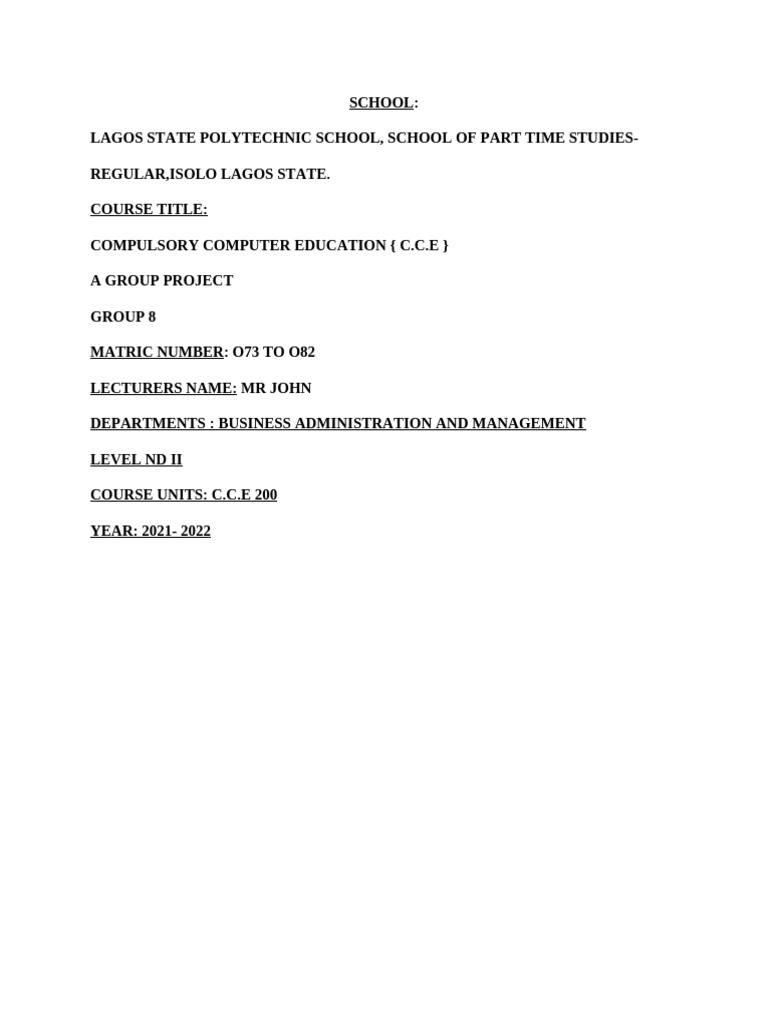 Computer Project Group Names and Introductions | PDF