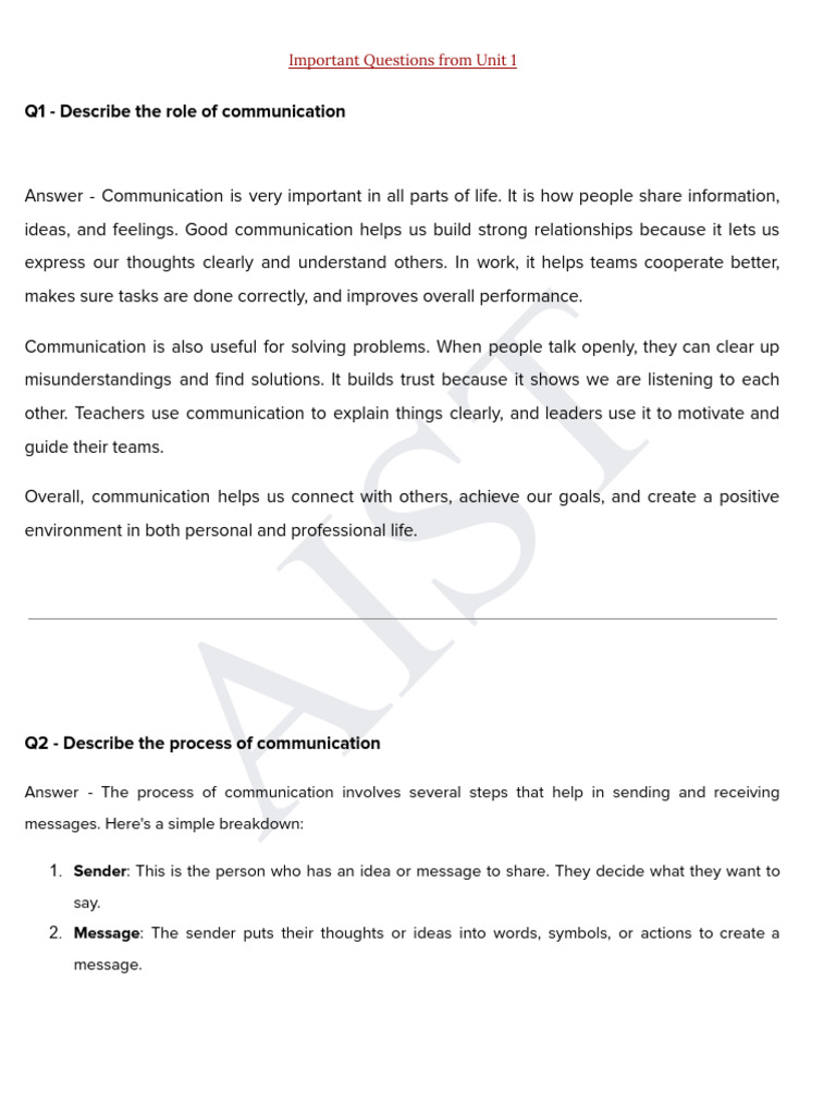 Unit 1 - Important Questions | PDF | Nonverbal Communication ...