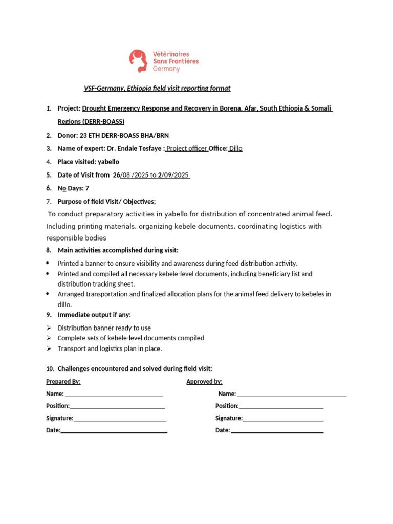 Dr. Enduye Feed Travel Report Form | PDF