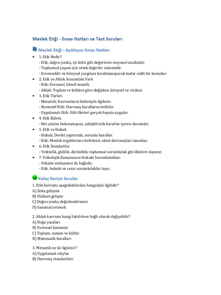 Meslek Etigi Tam Test 2 | PDF