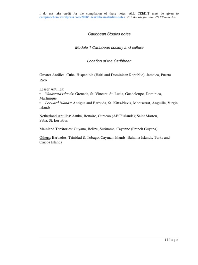 Caribbean Studies Notes - Definition of Caribbean, Characteristics of ...
