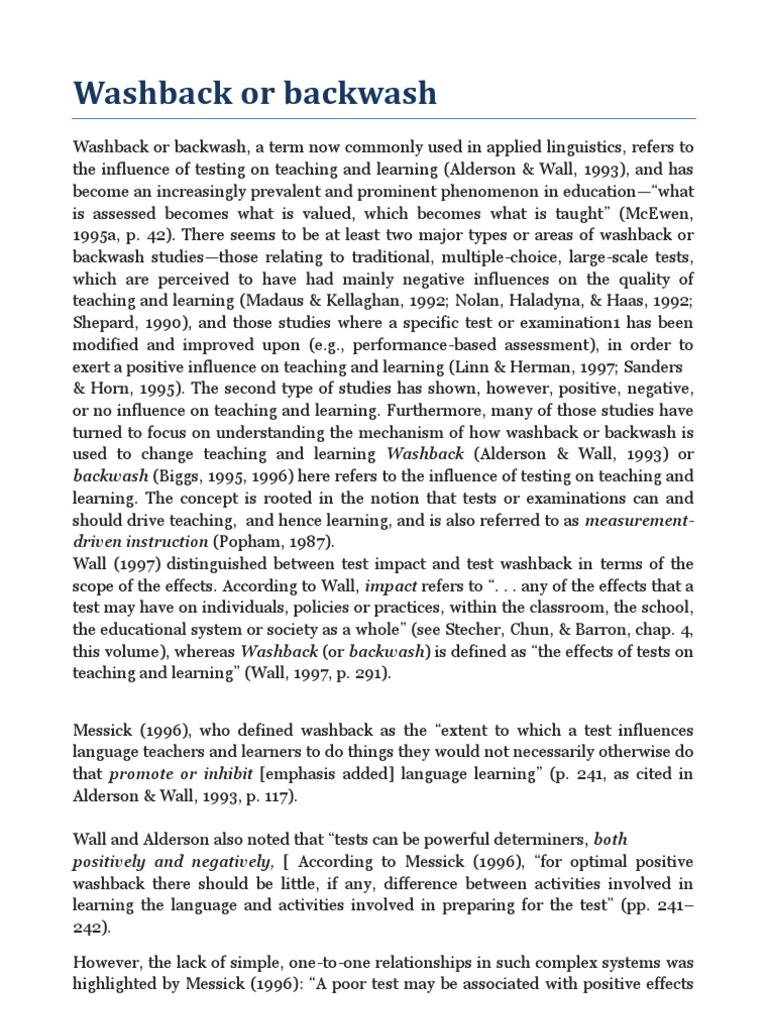 Washback or Backwash | PDF | Test (Assessment) | Standardized Tests