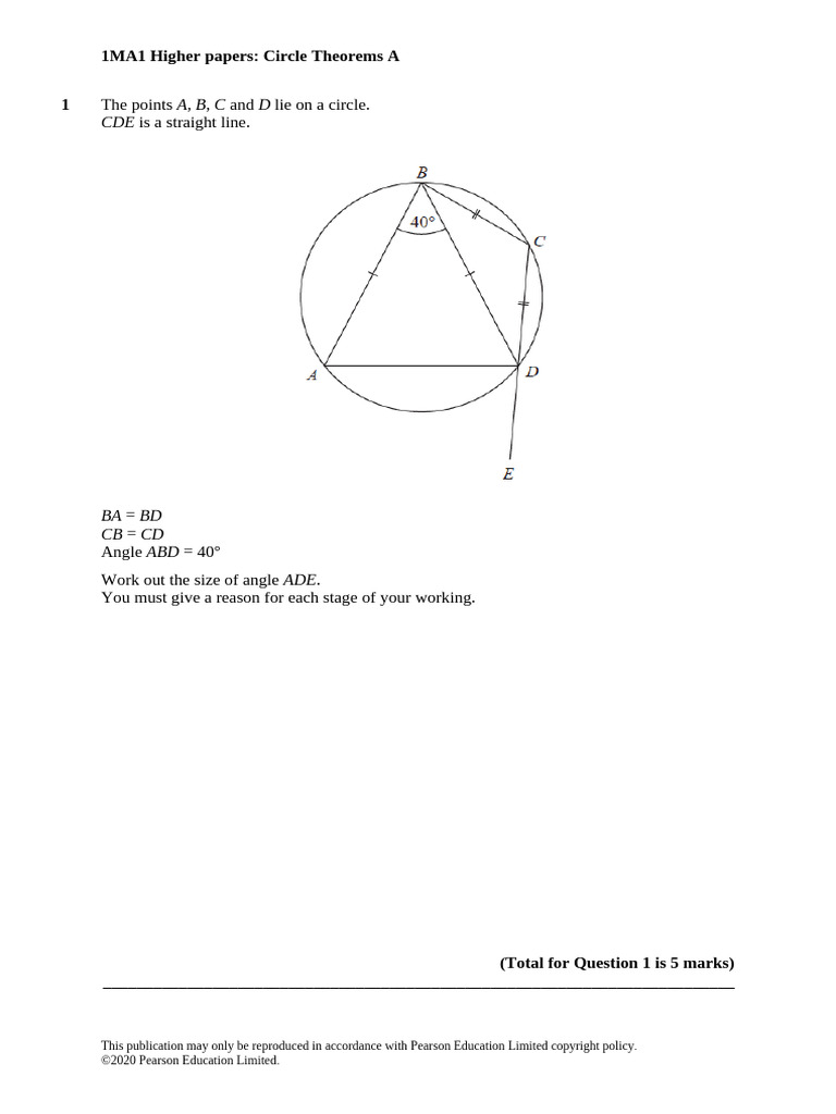 Circle Theorems A - H - Question Paper HW1 | PDF | Circle | Geometric Shapes