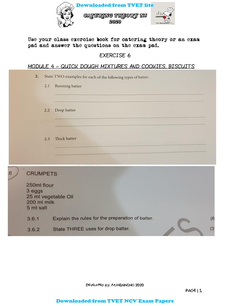 Catering Theory N5 Module4 Exercise6 | PDF
