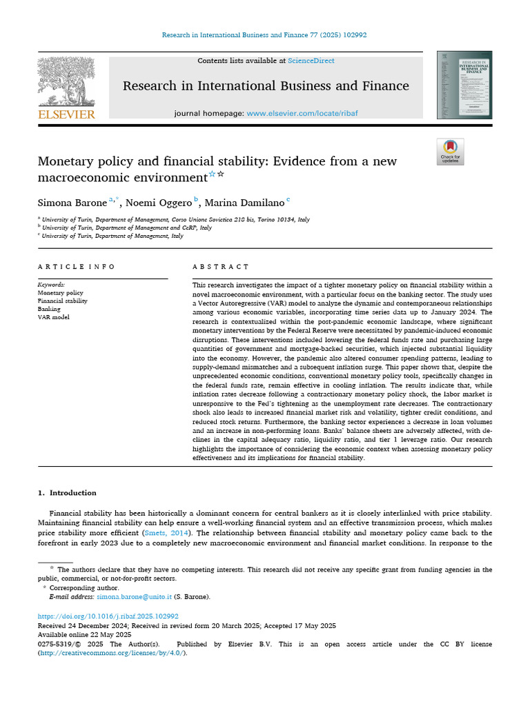 Monetary Policy and Financial Stability Evidence From A New ...