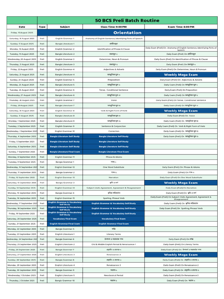50 Bcs Preli Batch Routine 1600 PDF - Gdrive.vip | PDF