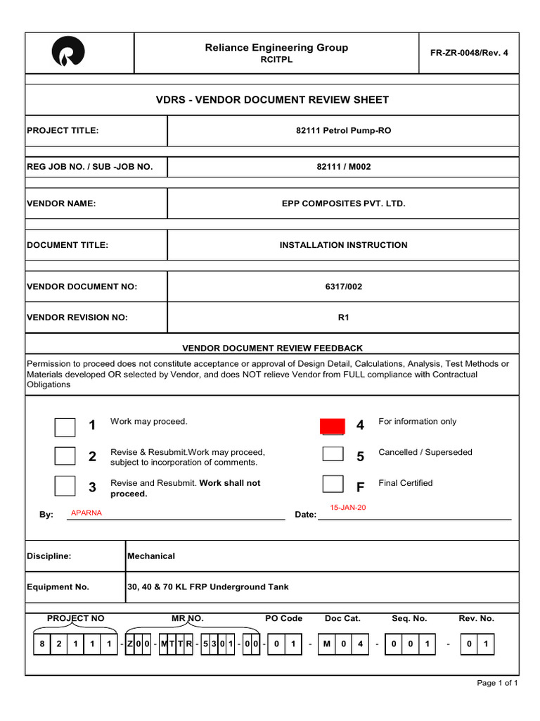 82111-Z00-MTTR-5301-00-01-M04-001 40KL Ins. | PDF | Fiberglass ...
